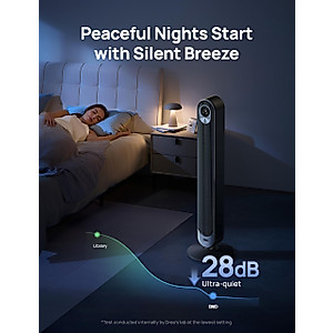 Dreo Tower Fan 42 Inch, Cruiser Pro T1 Quiet Oscillating Bladeless Fan with Remote, 6 Speeds, 4 Modes, LED Display, 12H Timer, Black Floor Standing Fan Powerful for Indoor Home Bedroom Office Room