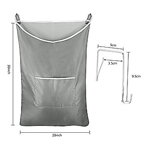 Comeve Open Top Door Hanging Laundry Hamper Bag, Space Saving Wall Hanging Laundry Bag with 2 Door Hooks, Large Laundry Basket for Closet, Travel, Storage (Grey)