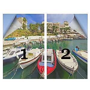 Teal Red Frosted Window Privacy Film Blackout Static Cling Removable Window Film Sun Blocking Anti UV Glass Film for Home Sliding Door Italy Summer Landscape Privacy Film 17.7Wx23.6L-inch x2 Pcs