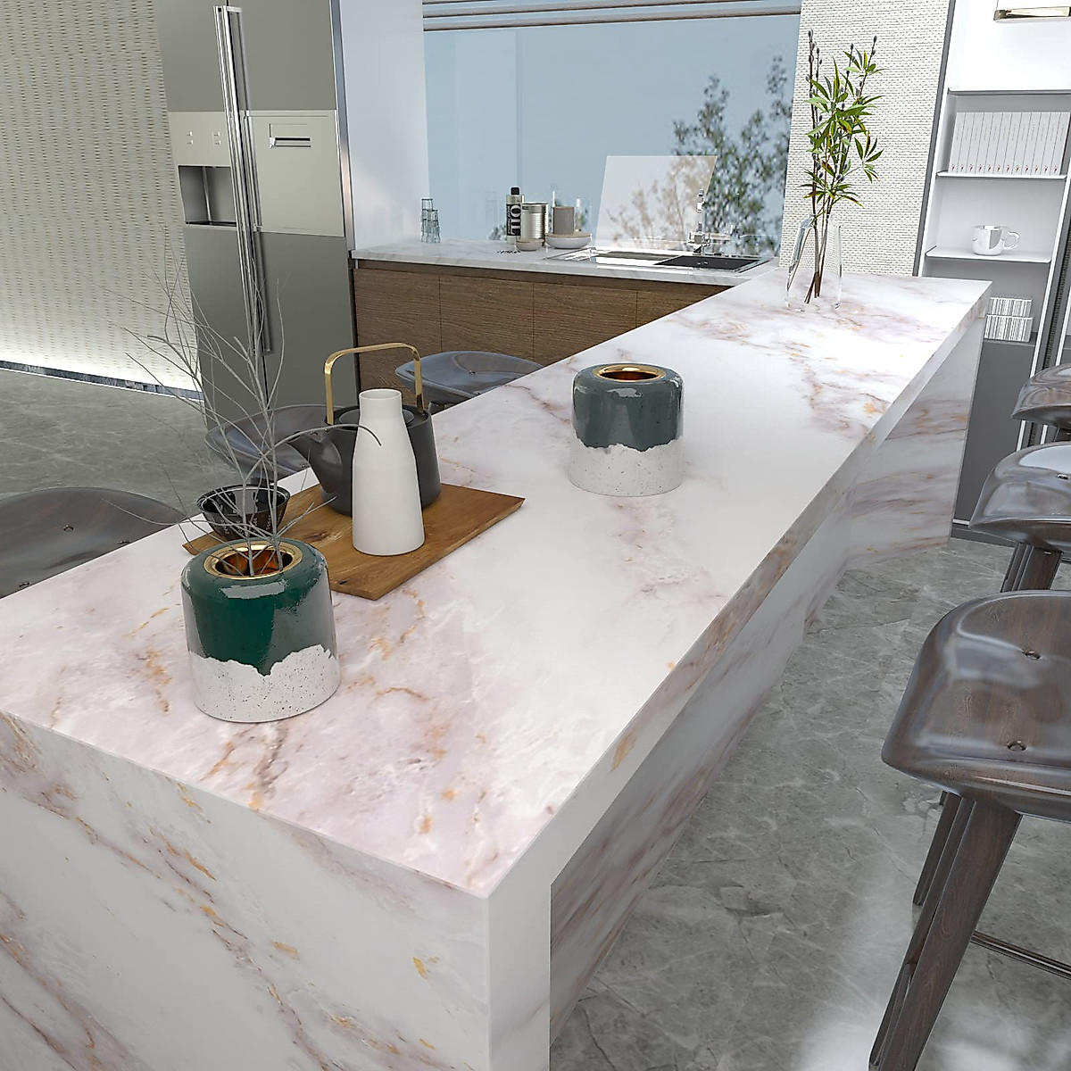 Marble Contact Paper for Countertops Marble Wall Paper Matte Peel and Stick Wallpaper Removable Self Adhesive Granite Vinyl Film Waterproof Roll 15.7”×79” Thick, Easy to Clean & Install White/Gold