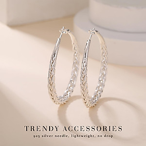 Senteria Silver Hoop Earrings for Women 925 Sterling Silver Hoop Earrings Hypoallergenic Lightweight Large Silver Hoop Earrings Thick Twisted Silver Hoop Earrings