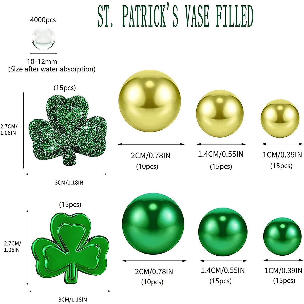 YTTYXGS 4110 Pieces St. Patrick's Day Vase Filler Shamrocks Ornament for Vase Filler Floating Pearls for Vases Floating Candles Centerpiece for St. Patrick's Day Festival Party Table Home Decor