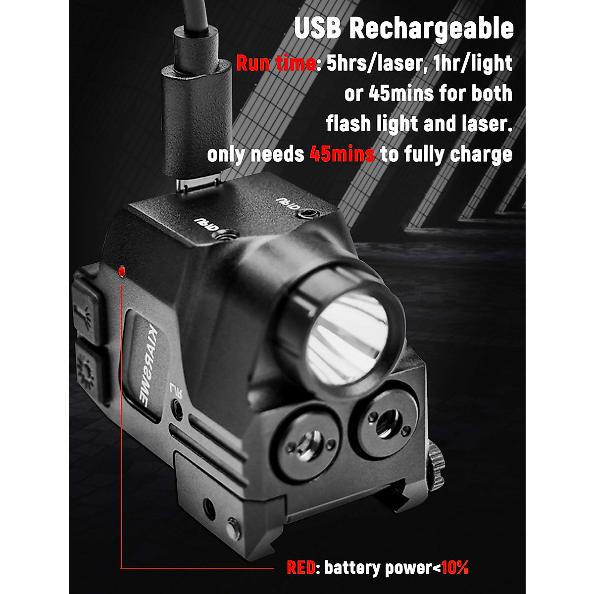 Kiarswe Shockproof Laser Light Combo, 500 Lumens Green Laser Light Combo, USB Rechargeable Red Green Laser Beam