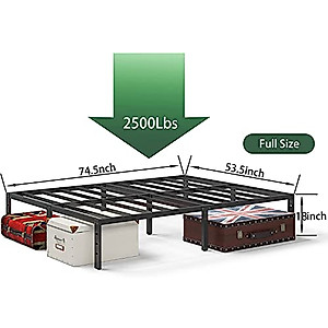 Tooyyer Full Bed Frame 18inch High 3000 lbs Heavy Duty Steel Slat Support No Box Spring Needed Easy to Assembly Non-Slip and Noise Free-Black Full Size Bed