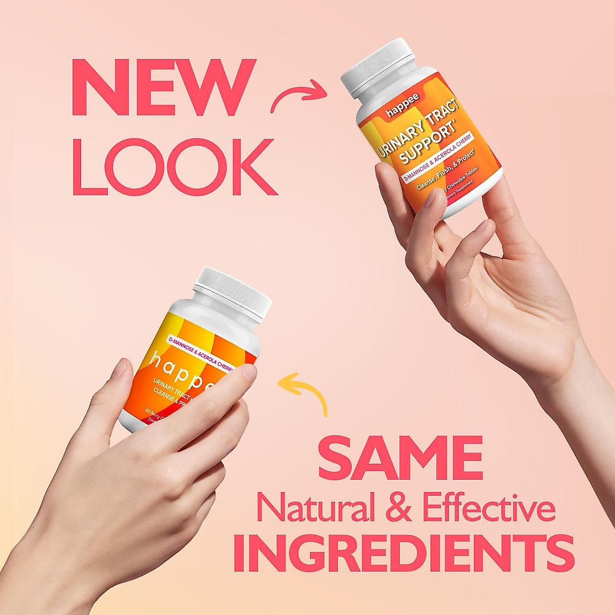 Happee Urinary Tract Health Supplement for Women & Men – Fast-Acting UTI Relief and Prevention, 500mg D-Mannose & Antioxidants, Supports Kidney and Bladder Health, Berry Flavor, 60 Chewables