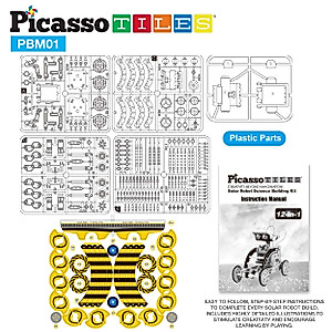 PicassoTiles STEM Kids Solar Powered Transformer Robot Educational Learning Engineering Building Toy 12-in-1 Creative Unique Transformation Renewable Energy Science Experiment DIY Kit Boy Girl Age 8+