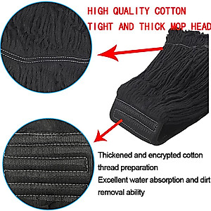 Commercial Mop Head Replacement,Black Cotton Looped End String, Wet Industrial Cleaning Vintage Mop Head Replacements Refill, Machine Washable - Ideal Refill for Commercial Grade Mops(Pack of 3)