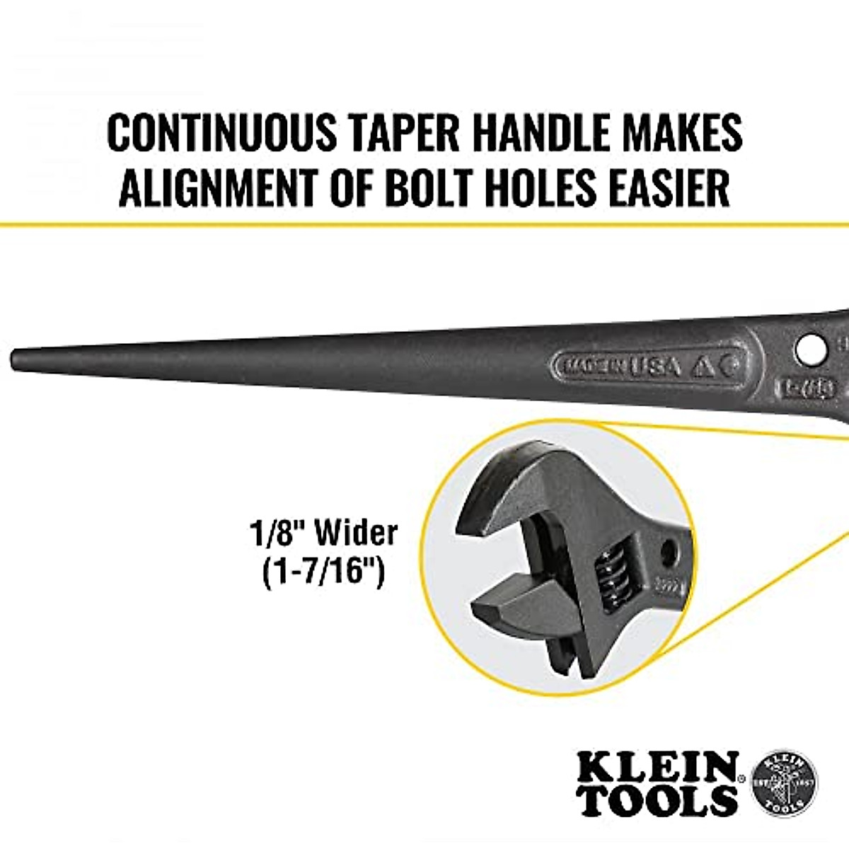 Klein Tools 3227 Extra Wide Adjustable Wrench, Construction Spud Wrench for Up to 1-7/16-Inch Nuts and Bolts, 10-Inch, with Tether Hole