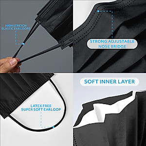 MagiCare Made in USA Masks - Black Face Masks Disposable - Premium 3 Ply Face Mask for Adults - Comfortable, Soft, Breathable - Black Face Masks Disposable Made in USA - 50ct Box