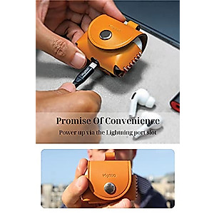 VogDUO Genuine Leather AirPods Pro Cover - Handcrafted Protective Case Anti-Lost Belt Loop with S Hook for Backpack, Compatible with Apple AirPod Pro/2 (Tan, Brown)