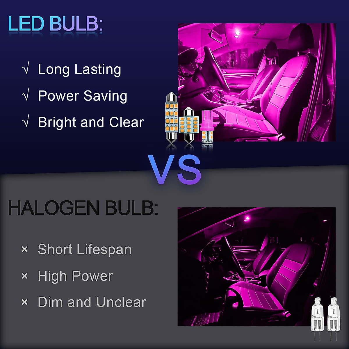 NTNEV 24PCS LED Interior Replacement Bulbs, Interior Car Lights, Dome Light LED Car Bulb Kit Set T10 31 mm 42 mm, Used for Map Dome Lights and License Plate Courtesy Lights Accessories (Pink)