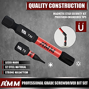 AMM 24-Piece Torx Bit Set, Security Star Bit Set, Tamper Resistant Star Bits Set, S2 Alloy Steel, 1" and 2.3" Long Impact Bits with Storage Box（T5-T40 ）