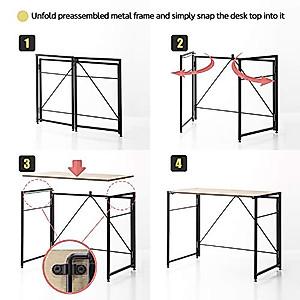SOFSYS Modern Folding Computer Writing Desk for Small Space, Gaming, and Home Office Organization, Foldable Industrial Metal Frame with Sturdy Desktop for Students or Small Business, Oak/Black