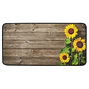 Sunflowers On Wood Board Design Non-Slip Soft Kitchen Mats Bath Rug Runner Doormats Carpet for Home Decor, 39" X 20"
