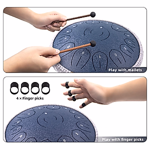 BURNING&LIN Steel Tongue Drum 15 Notes 14 Inches Tongue drum Handpan Drum Percussion for Meditation Yoga Musical Education Best Gift for Adult& Kids