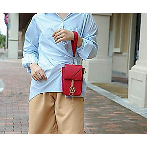 MKF Collection Crossbody Cellphone Purse for Women – PU Leather Wallet Handbag, Wristlet Strap Clutch Bag Card Slots Olive-Mustard