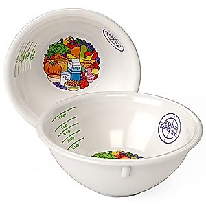 Portion Perfection Measuring Bowls, PORCELAIN, Set of 2 Portion Control Bowls for Weight Loss, Accurate Bowl Does the Measuring For You - No Cups Required, Weight Control & Bariatric Surgery Must Have