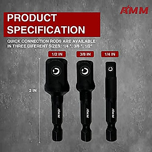 AMM Power Drill Sockets Adapter Sets,3-Piece Hex Shank Impact Driver Socket Adapter, Socket to Drill 1/4" 3/8" 1/2" Adapter