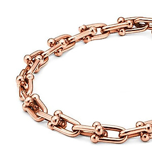 Naivo Hardware Link Bracelet - Gauge Link Bracelet 18K Gold Plated 7.5 inch U Style Link Bracelet (Rose Gold)