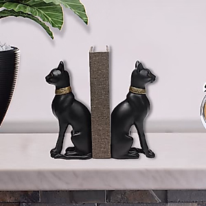 Comfy Hour 9" Polyresin Solid Heavy Set of L/R Egyptian Cats Art Bookends, Set of 2, 1 Pair, Black, Home Décor Collection