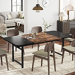 Tribesigns Dining Table for 6 People, 70.87" Long Dining Room Table with Heavy Duty Metal Frame, Industrial Rectangle Kitchen Table for Kitchen, Dining Room, Rustic Brown/Black