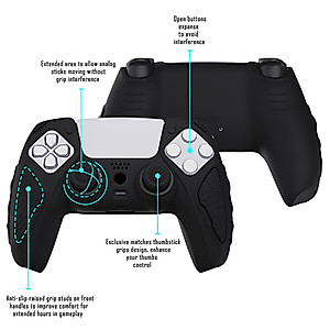 PlayVital Black Knight Edition Anti-Slip Silicone Cover Skin for ps5 Controller, Soft Rubber Case for ps5 Wireless Controller with Black Thumb Grip Caps