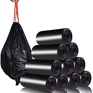 Trash Bags Drawstring Garbage Bags-Coocn Thicker Heavy Bathroom Trash can Liners for Bedroom Home Kitchen 50 Counts ,4-6 Gallon (Black)