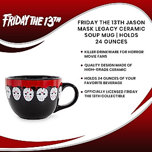 Silver Buffalo Friday the 13th Jason Mask Legacy Ceramic Soup Mug | 24-Ounce Bowl For Ice Cream, Cereal, Oatmeal | Large Coffee Cup For Espresso, Caffeine | Horror Movie Gifts and Collectibles