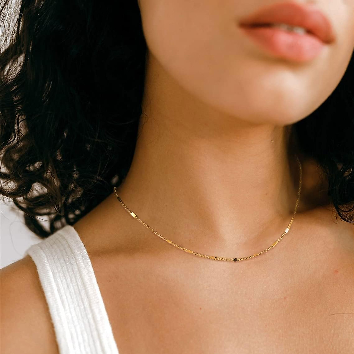 Feskive Dainty Gold Choker Necklace For Women 14k Gold/Silver Plated Delicate Dot Snake Coin Chain necklaces Different Length Lip Satellite Necklace Minimalist Jewelry for Women