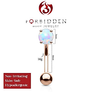 Forbidden Body Jewelry 16g Rose Gold IP Surgical Steel Synthetic White Opal Top Barbell for Daith, Eyebrow and Rook Piercing