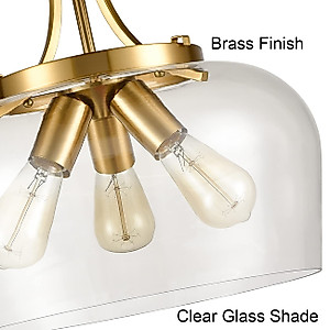 TEENYO Modern Gold Pendant Light Mid Century 3-Light Clear Glass Pendant Lighting with Adjustable Chain Brass Glass Pendant Lights Kitchen Island for Dining Room Bedroom Living Room