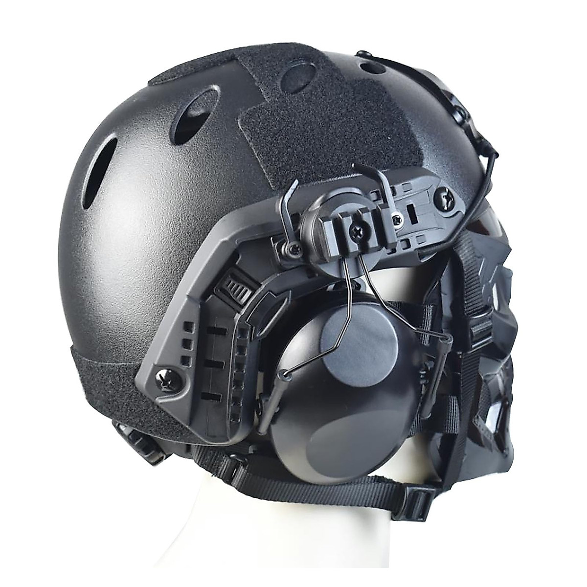 Tactical Full Airsoft Mask & Tactical Helmet with Earmuffs Ear Hearing Protection Noise Cancelling Shooting Ear Protection for Cosplay Costume Movie Shooting (Black)