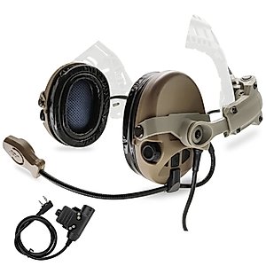 COMBATGEAR Tactical Headset with ARC Rail Adapter Ear Defender Airsoft Headphone Come with K 2 pin Push to Talk (Tan)