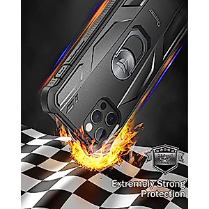 Dexnor Rugged Full Body Case for iPhone 12/12 Pro (6.1 inches) with Screen Protector & Ring Kickstand Car Mount, Slim Shockproof Protective Bumper Cover with Anti Dust Plugs (Black)