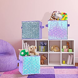 10 Pieces Fabric Foldable Purple Basket Cube Storage Organizer Bins Storage Cubes Toy Organizers and Storage for Nursery Home Bedroom Drawer, 11 x 11 x 11 inches