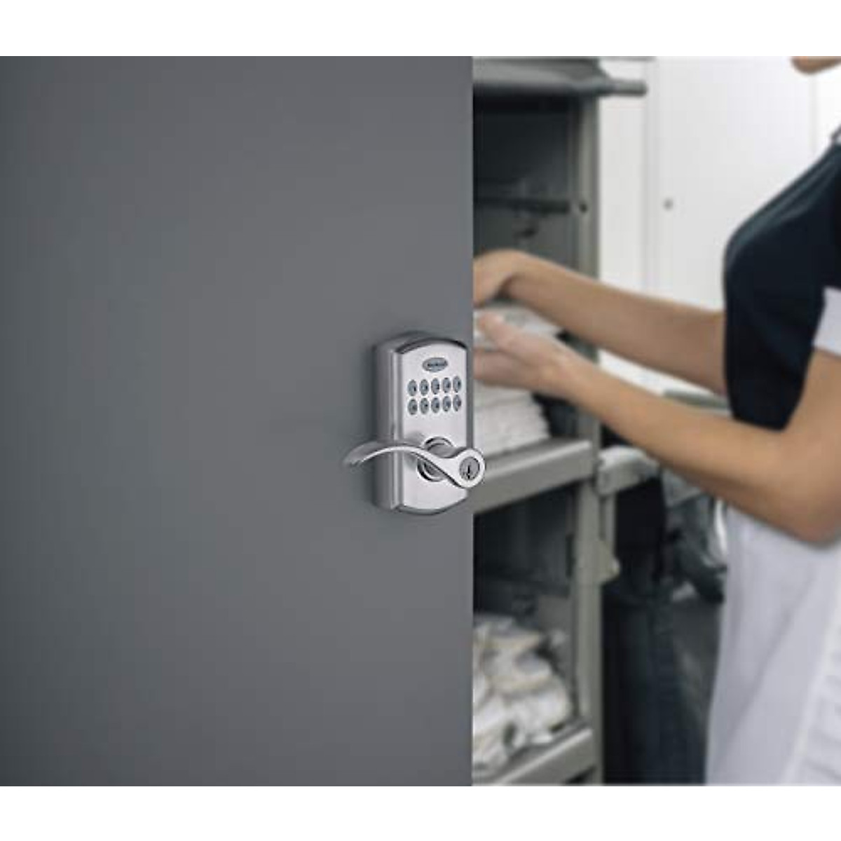 Kwikset 955 Keyless Keypad Door Lock, Electronic Lever Deadbolt, 3 Entry Modes, Auto Lock, SmartKey Security - Satin Chrome
