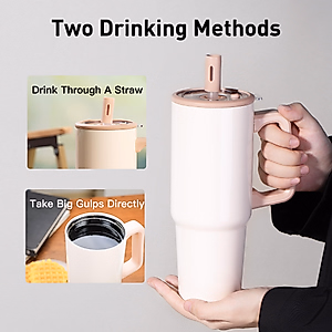 QINGHOU 30.4 oz Stainless steel cold cup,Insulated tumbler with handle、lid and straw,Cup holder compatible for travel,Large sports water bottle jug,Visualization glass cover thermos Cup (Silver)