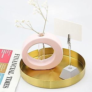 Yakison Brushed Metal Decorative Tray, for Coffee Table Living Room Kitchen Countertop Nightstand Centerpiece Bathroom Decorations, Gold Round Serving Platter Perfume Candle (Brass 7.8 inch)