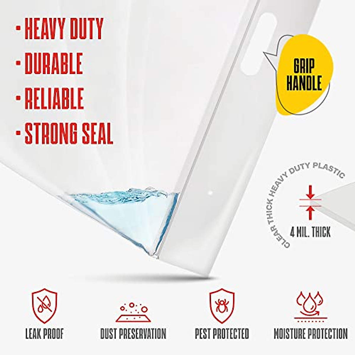 [ 10 COUNT ] Jumbo Zipper Top Storage Bags With Carry Handles - X-Large 8 Gallon Jumbo Size Clear Heavy Duty Super Thick 4 Mil. Plastic - For Moving, Traveling, Storage, Organization & Clothing