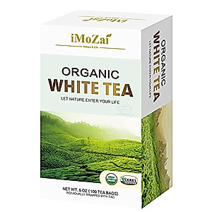 Imozai Organic White Tea Bags 100 Count Individually Wrapped