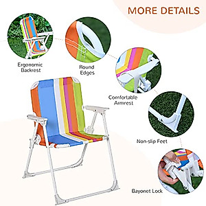 Outsunny Kids Folding Table and Chairs Set Color Stripes for Outdoor Garden Patio Backyard with Removable & Height Adjustable Sun Umbrella, Multi
