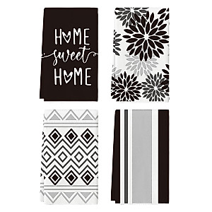 Artoid Mode Black Stripes Home Sweet Home Boho Halloween Kitchen Towels Dish Towels, 18x26 Inch Seasonal Decoration Hand Towels Set of 4