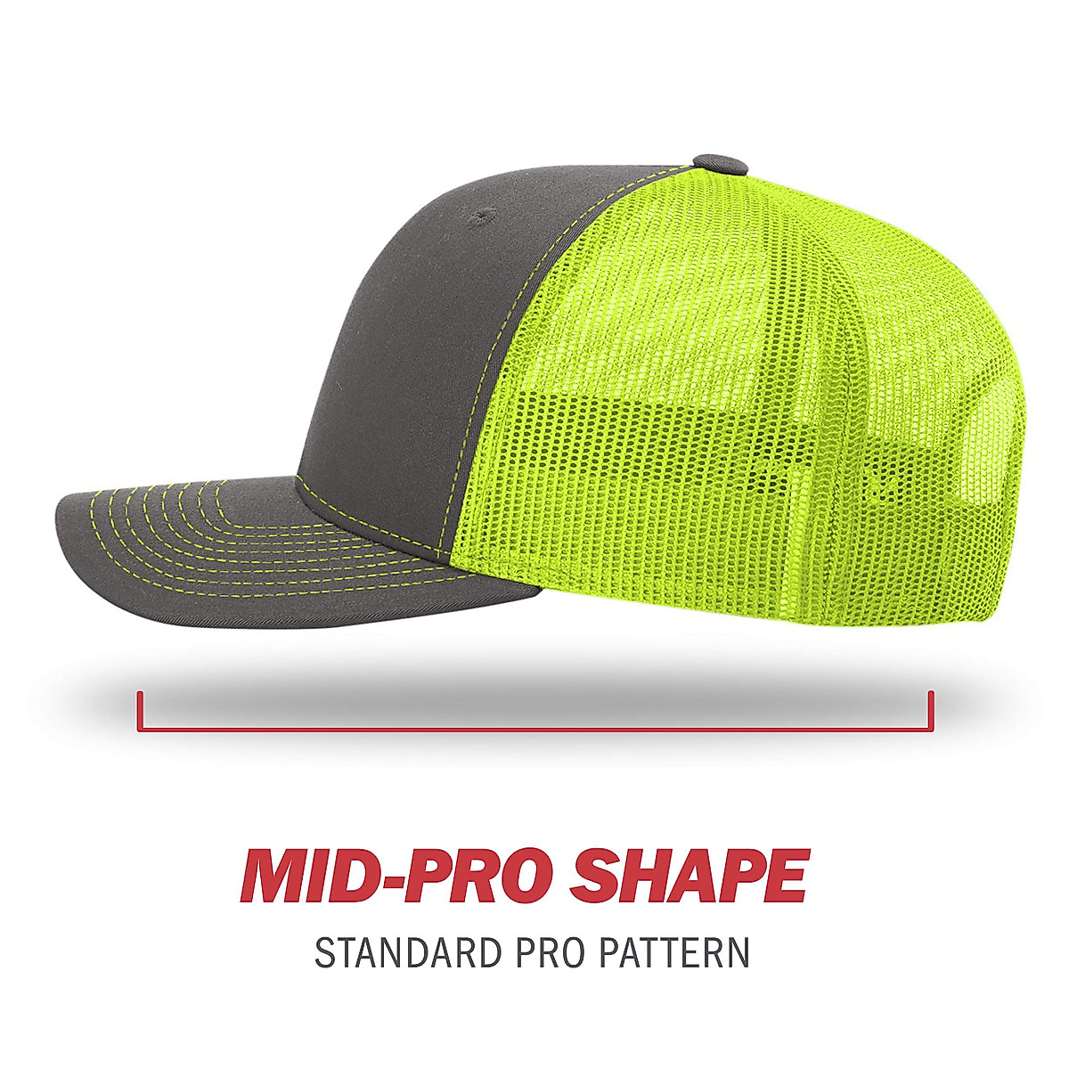 Richardson Unisex 112 Trucker Adjustable Snapback Baseball Cap, Split Charcoal/Neon Yellow, One Size Fits Most