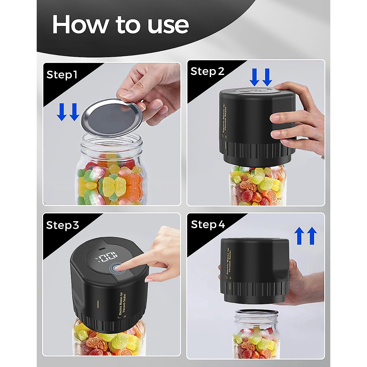 Fodmor Mason Jar Vacuum Sealer,Electric Mason Jar Sealer Vacuum Sealing Kit for Canning,Vacuum Sealer for Mason Canning Jars with Can Opener,Regular and Wide Mouth Mason Jar Lids