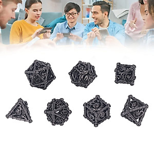 Keenso 7pcs Hollow Polyhedral Dice Set Brass Adult Christmas Party Board Game Dice Props for Role Playing Game