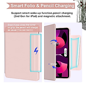 Case for iPad Air 5th/4th Generation 10.9 Inch 2022/2020,360 Rotatable with Powerful Magnet,2 in 1 Detachable Clear Case and Washable Semi-Silicone Protective Cover Smart Folio Support Pen Charger