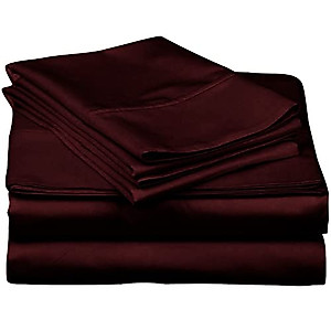 OnlineChoiceSheet 6 Piece Luxurious Sheet Set 100% Egyptian Cotton Wine Full Size 26 Inch Deep Pocket Bed Sheets 1000 Thread Count