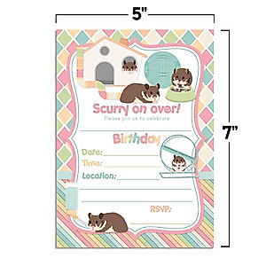 Pet Hamster Themed Birthday Party Invitations for Kids, 20 5x7 Fill In Cards with Twenty White Envelopes by AmandaCreation