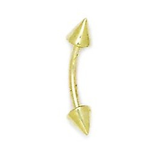 14k Yellow Gold 16 Gauge Spiked Barbell Body Piercing Jewelry Eyebrow Ring Measures 17x4mm Jewelry for Women