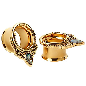 KUBOOZ(1 Pair Summer Sea-Shell Stainless Steel Screw Ear Plugs Tunnels Gauges Stretcher Piercings